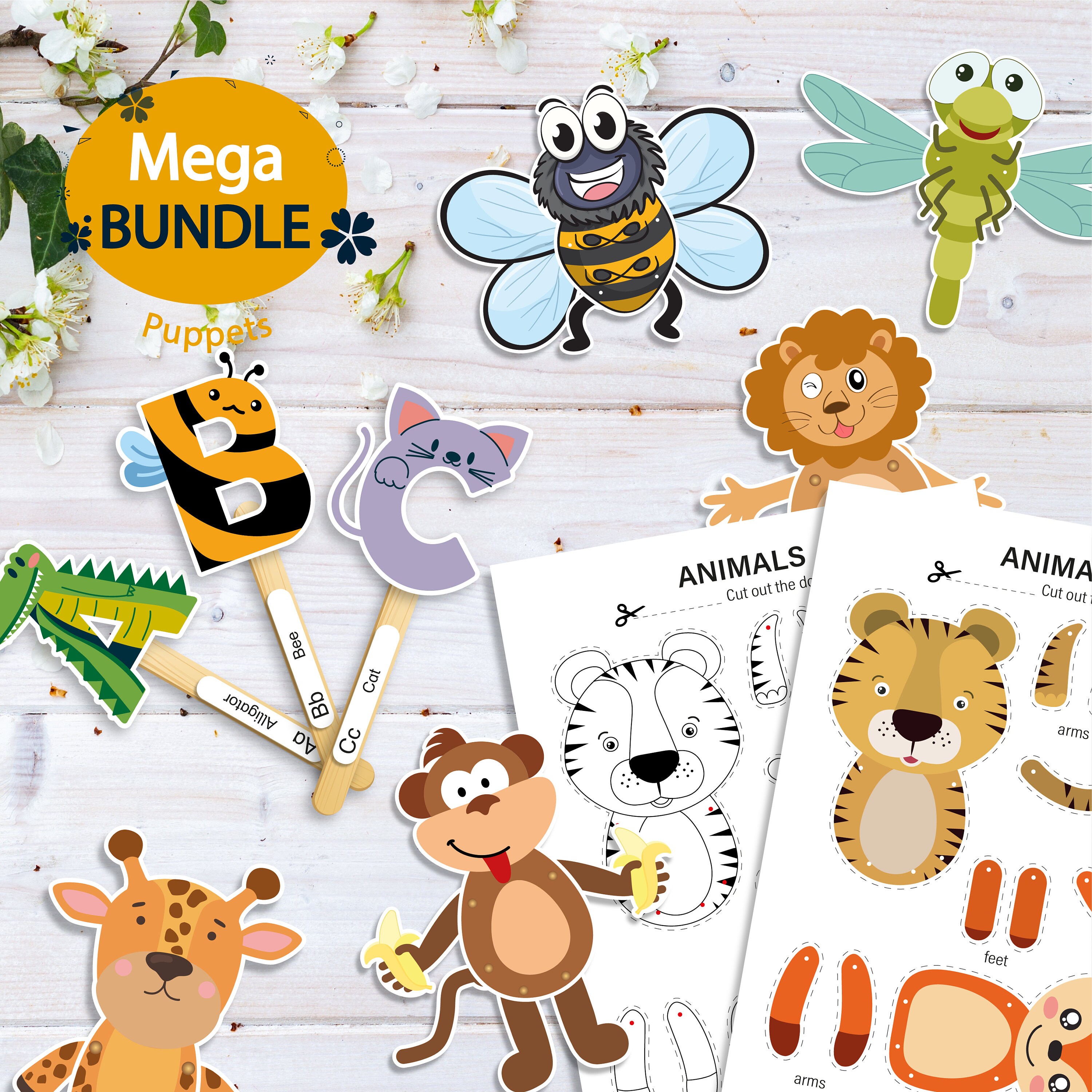 Puppet Set, Printable Paper Doll for Kids, Activity Bundle, Articulated ...