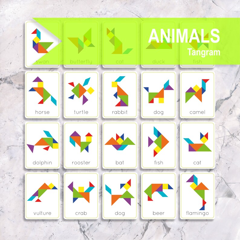 Tangram Animal Puzzles: Montessori Flash Cards for Toddlers (PDF) - Etsy