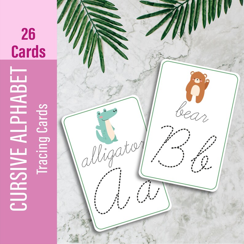 CURSIVE ALPHABET Tracing Printable Flash Cards, Montessori Toddler ...