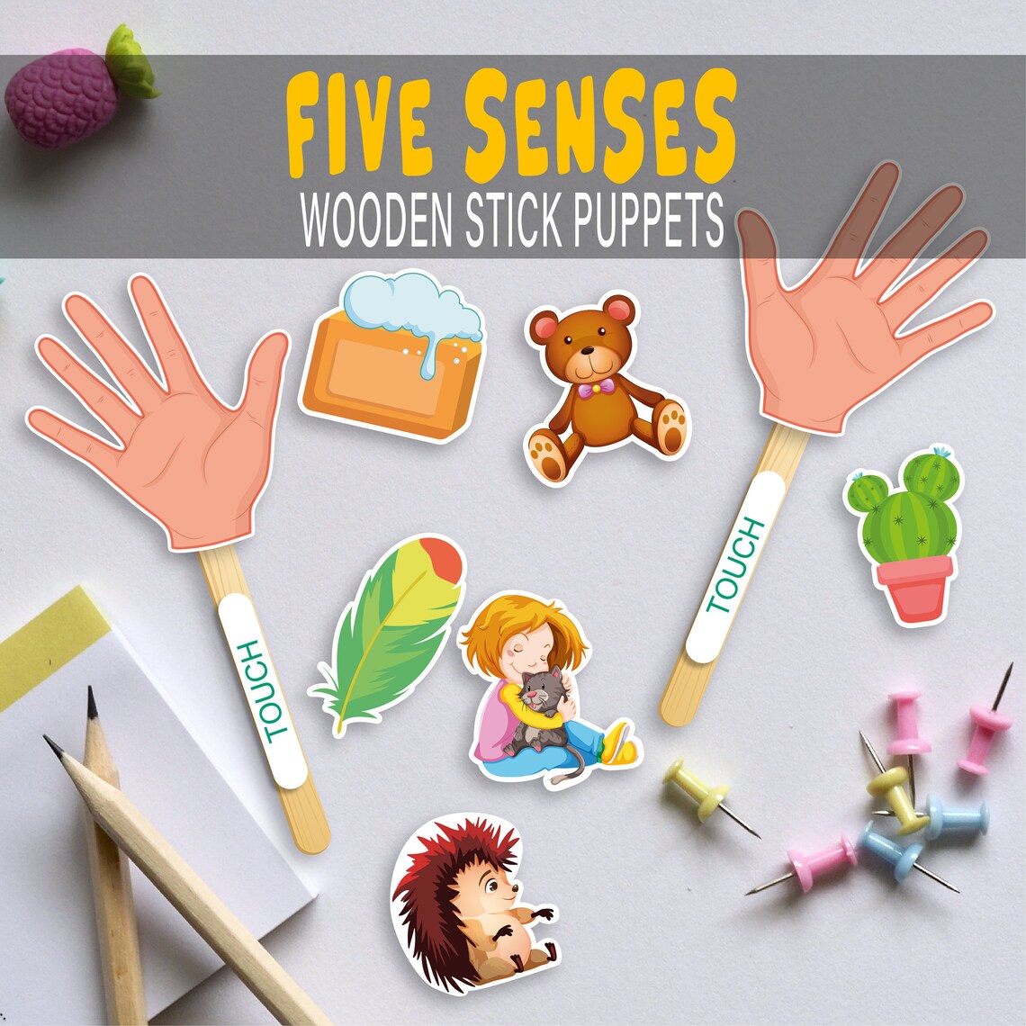 FIVE SENSES Wooden Stick Puppet Printable Learning | Etsy