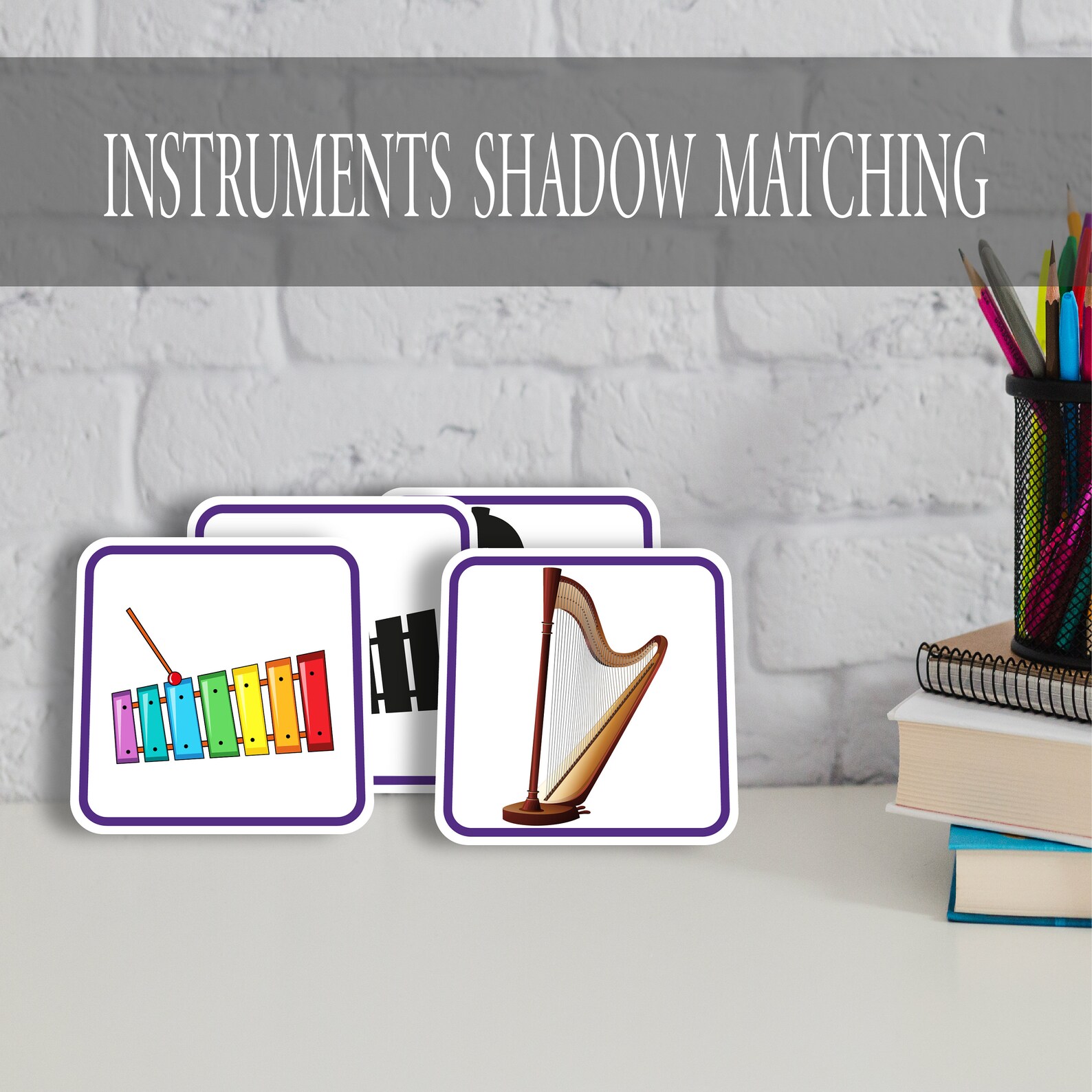 Musical Instruments Shadow Matching Card, Montessori Cards, Memory Game ...