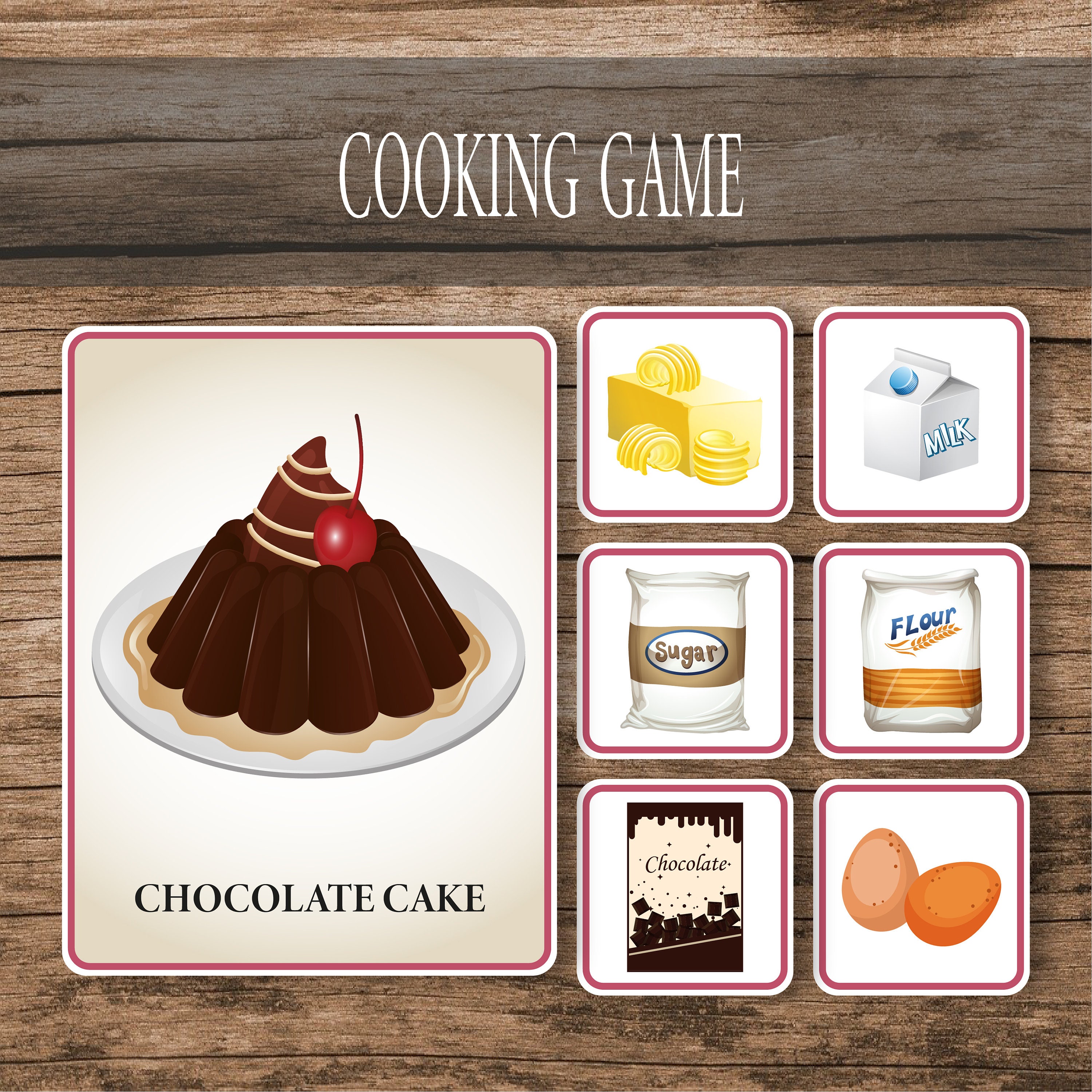 Cooking Matching Memory Game Cards for Kids, Baking Printable, Quiet ...