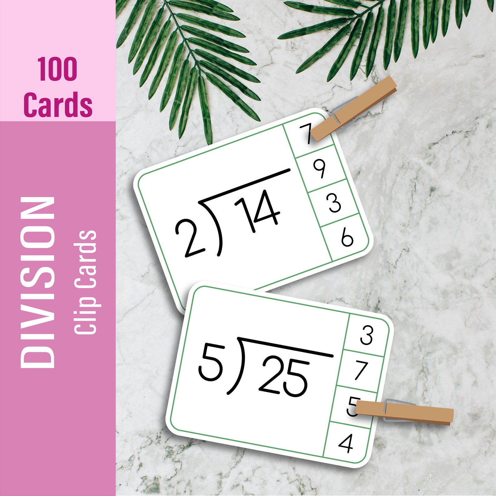 DIVISION (100 Cards) Clip Cards, Math Flash Cards, Printable Toddler ...