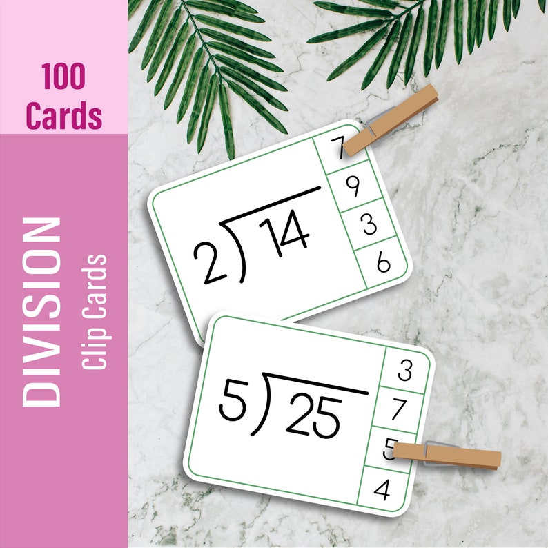 DIVISION (100 Cards) Clip Cards, Math Flash Cards, Printable Toddler ...