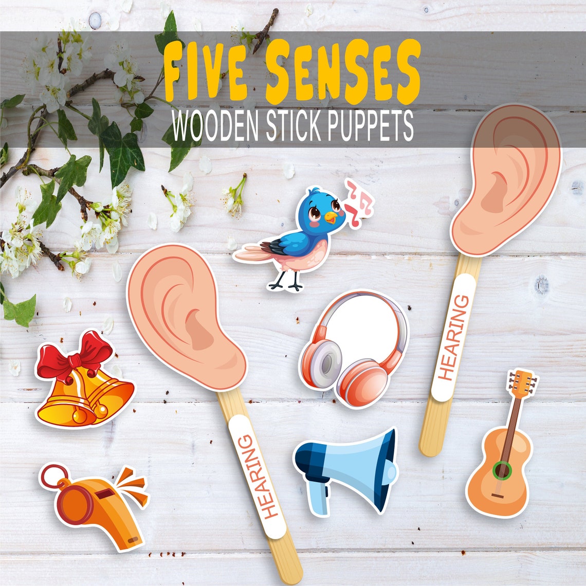 FIVE SENSES Wooden Stick Puppet Printable Learning - Etsy