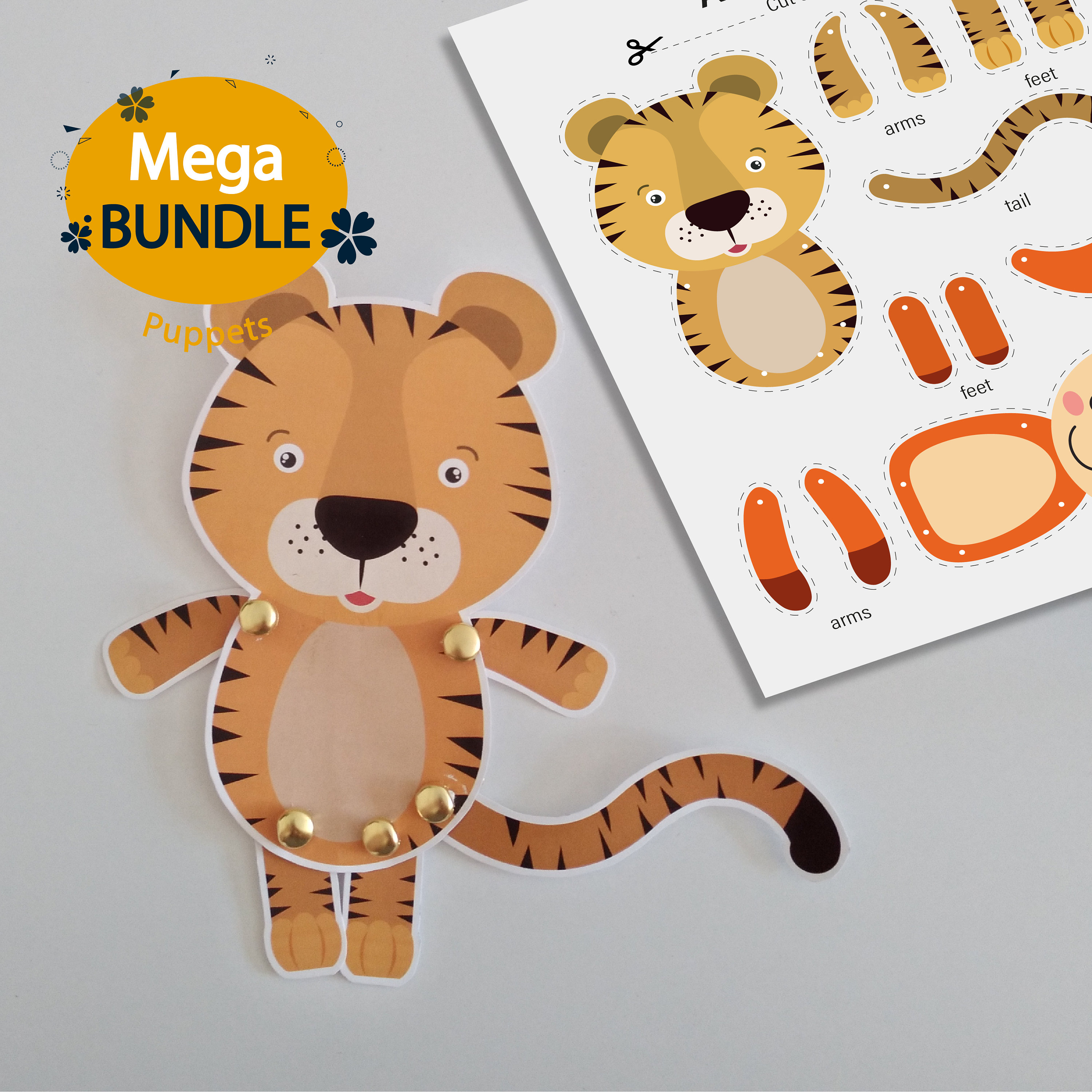 Puppet Set, Printable Paper Doll for Kids, Activity Bundle, Articulated ...
