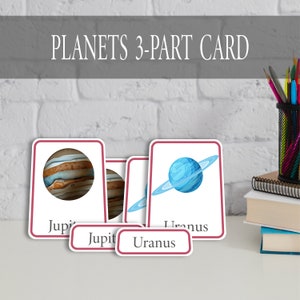 PLANETS Solar System Three Part Flash Cards, Montessori Toddler ...