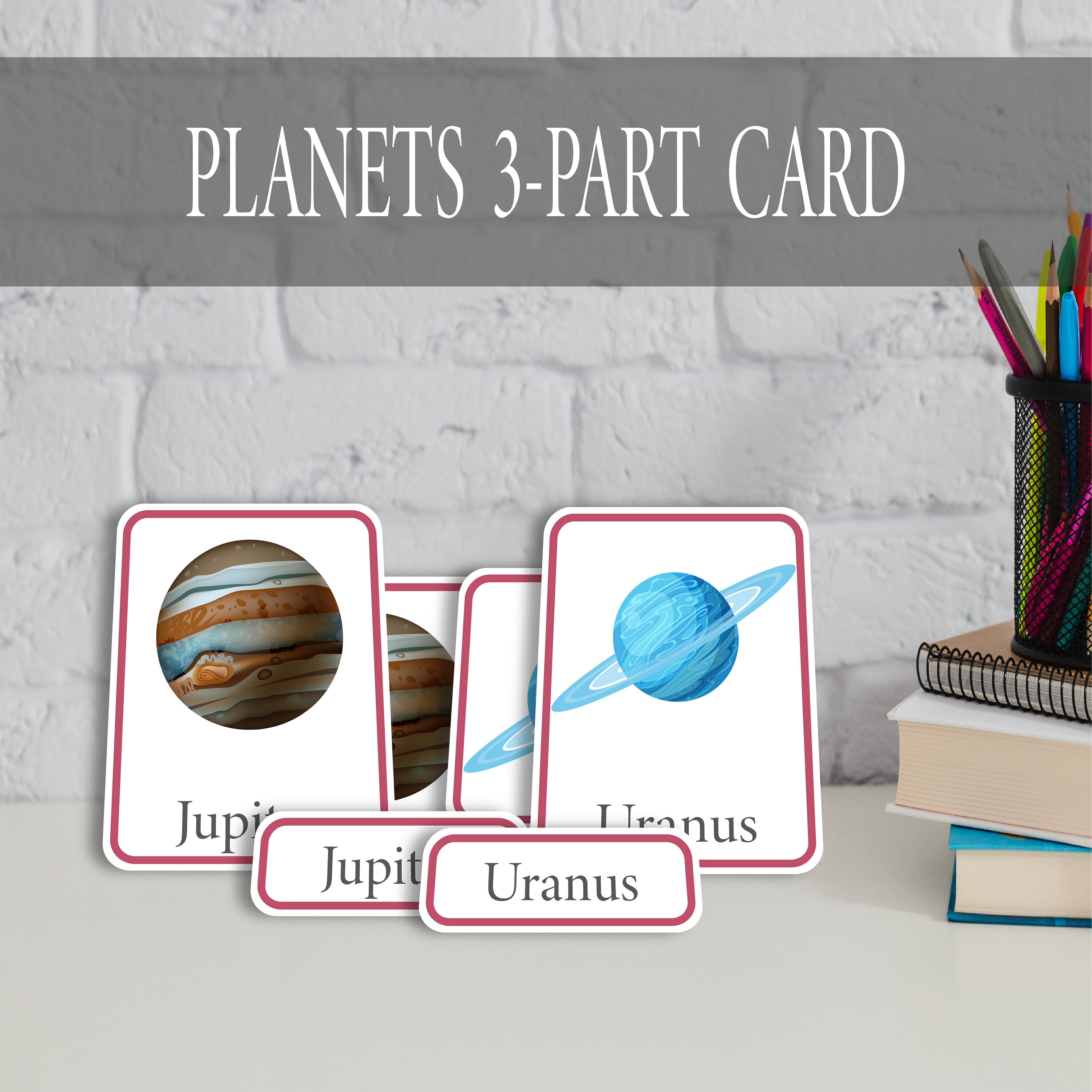PLANETS Solar System Three Part Flash Cards, Montessori Toddler ...