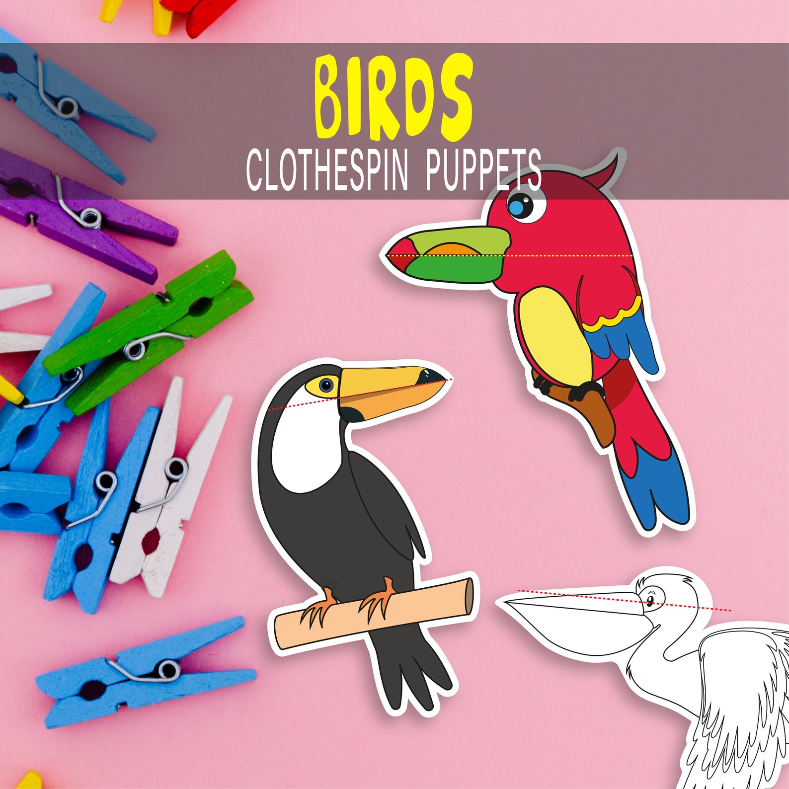 Bird Clothespin Puppet: Printable Paper Craft Game (digital Download ...