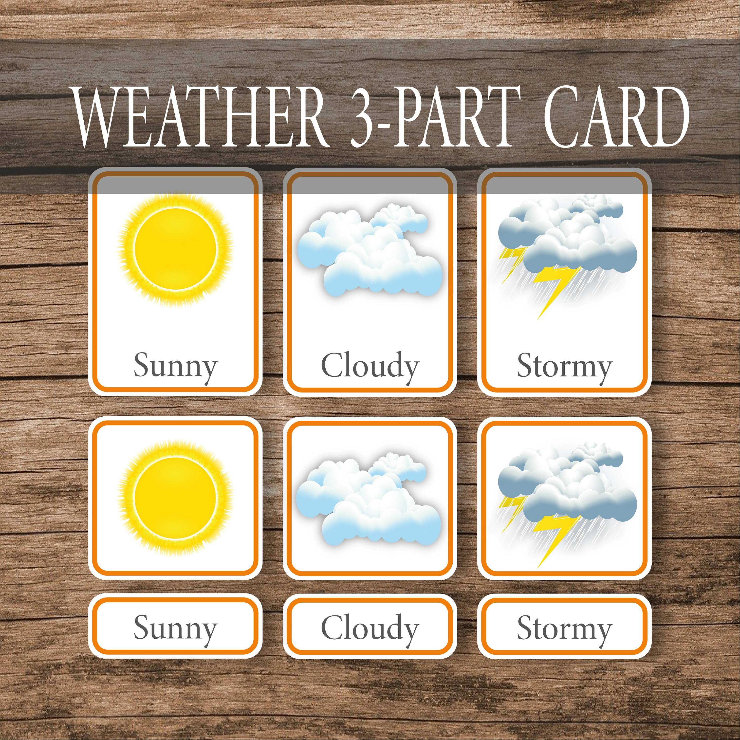 WEATHER and SEASONS Three Part Flash Cards, Nomenclature Cards, Earth ...