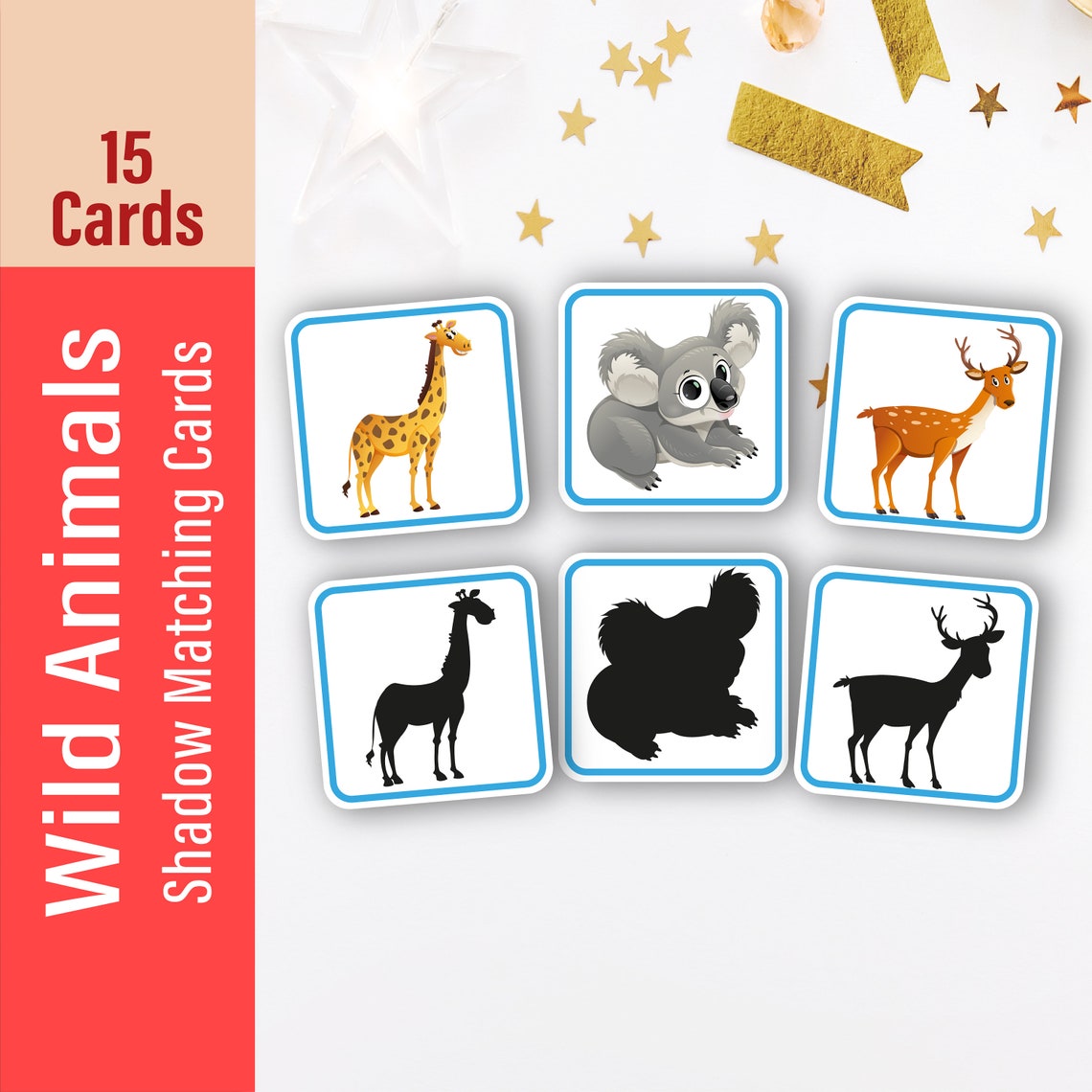 Wild Animals Shadow Matching Game Cards Montessori Toddler - Etsy