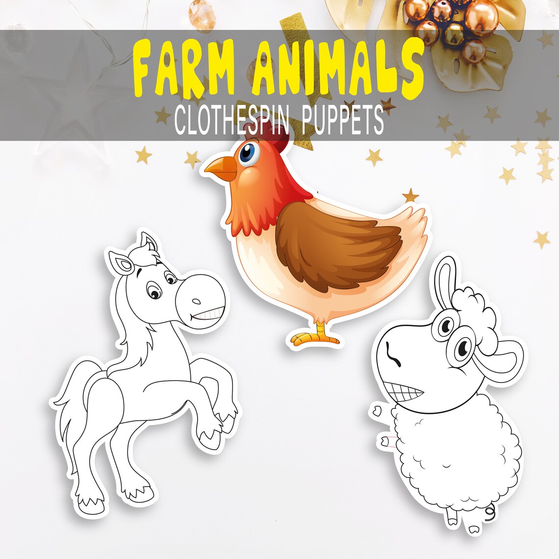 Farm Animal Clothespin Puppets Printable Toddler Busy Book - Etsy Canada