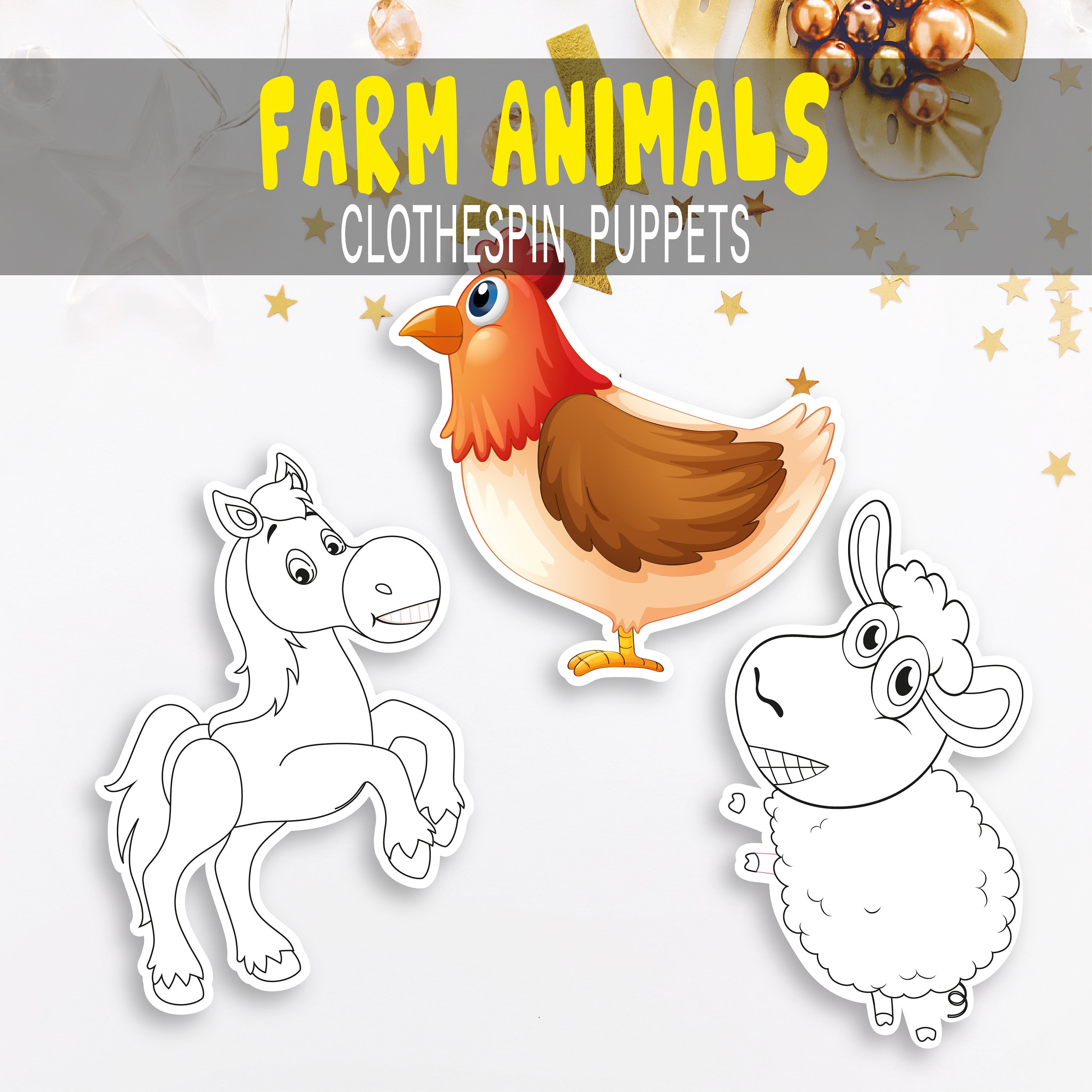 Farm Animal Clothespin Puppets Printable Toddler Busy Book, Montessori ...