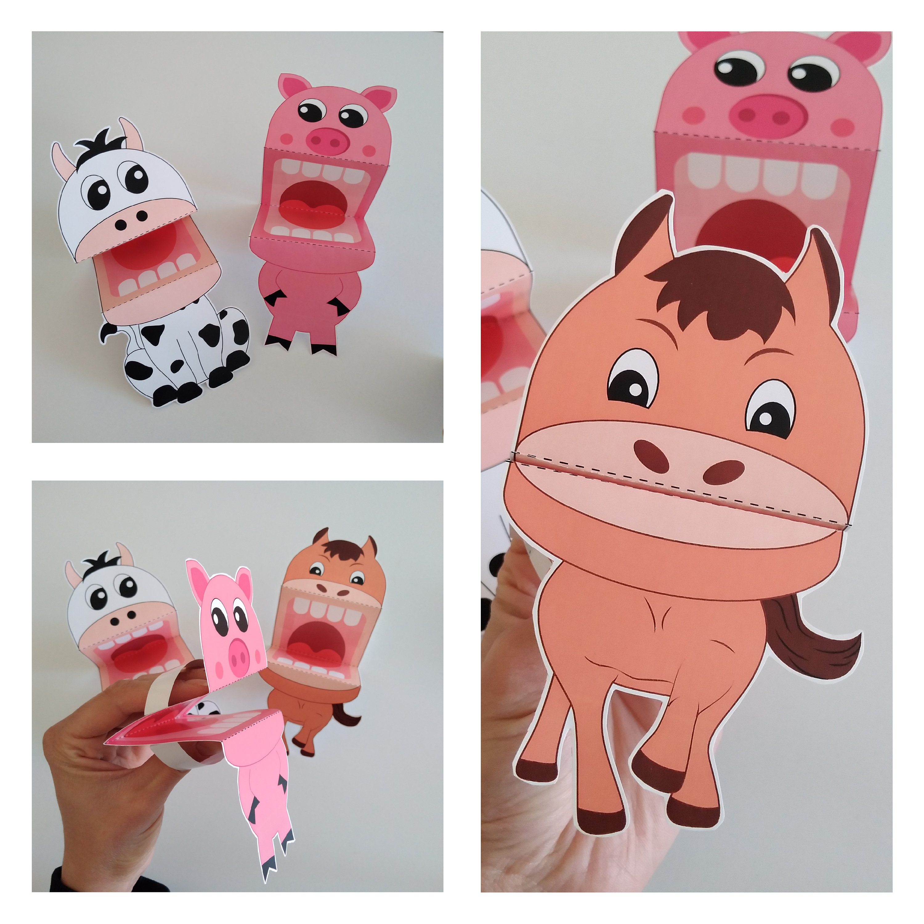 Farm Animal Paper Printable Hand Puppets, Instant Download, Coloring ...
