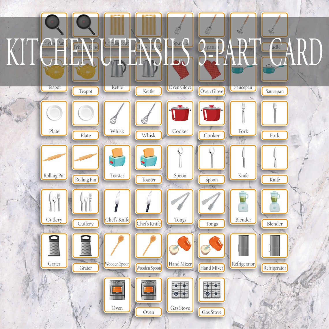 KITCHEN APPLIANCES Utensils Three Part Flash Cards Montessori | Etsy