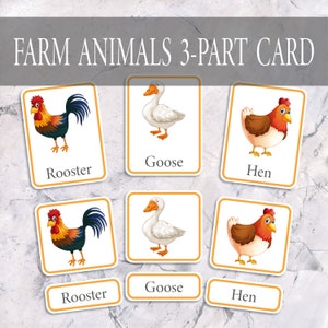 Farm Animals Three Part Flash Cards, Printable Download, Homeschooling ...