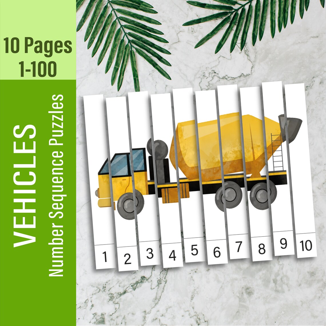 VEHICLES Sequence Puzzle Printable Number Counting Puzzle Toddler Busy ...