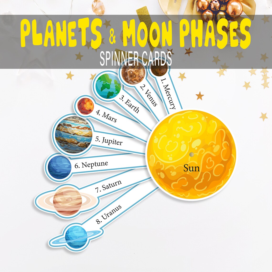 Planets and Moon Phases Spinner Cards: Montessori Learning (PDF) - Etsy