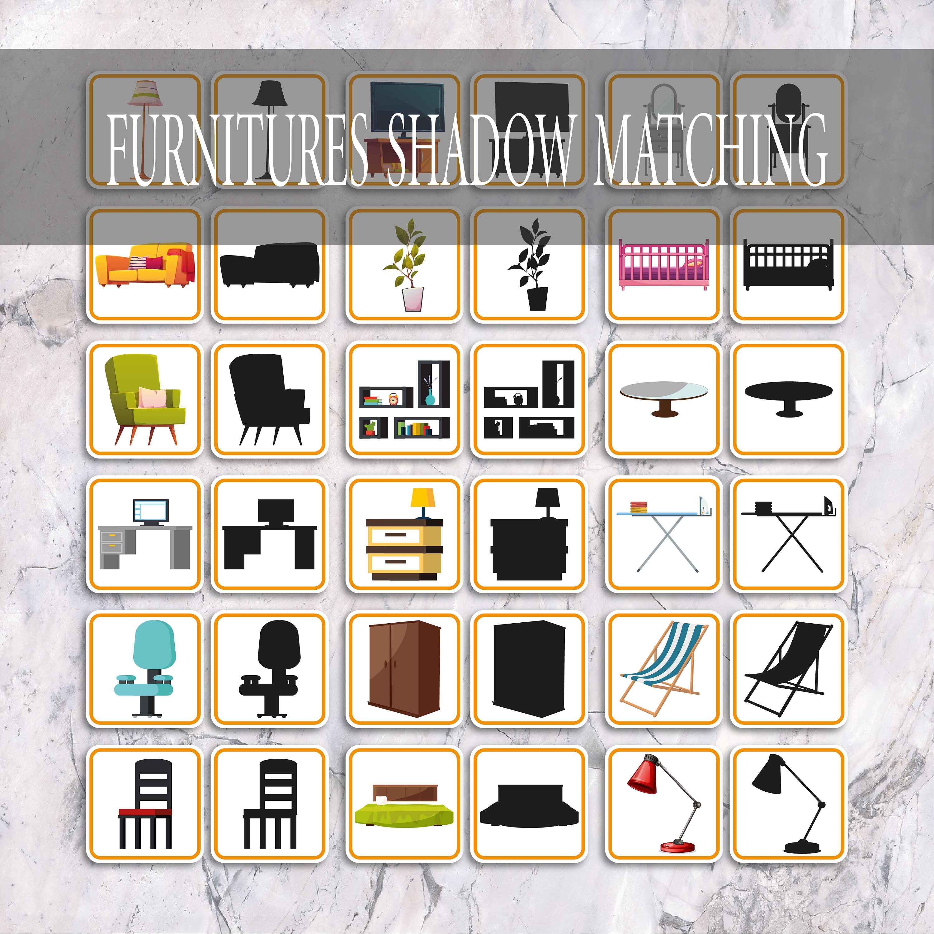 Furnitures Shadow Matching Game Cards Montessori Toddler - Etsy