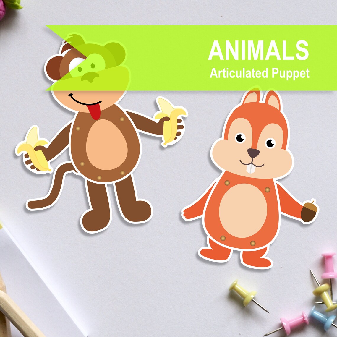 ANIMAL Articulated Puppets Printable Paper Doll Toddler Busy Book ...