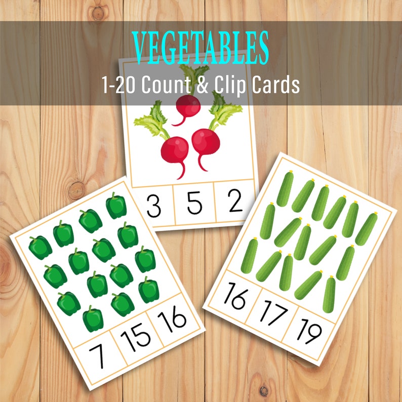 VEGETABLES 1-20 Count and Clip Cards Printable Number Toddler - Etsy
