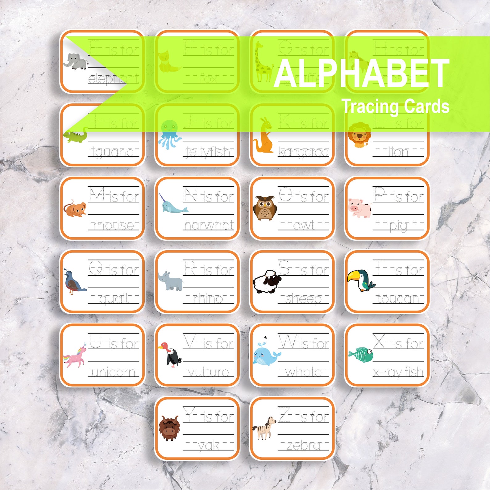 ALPHABET Tracing Printable Cards Montessori Toddler ABC Cards - Etsy