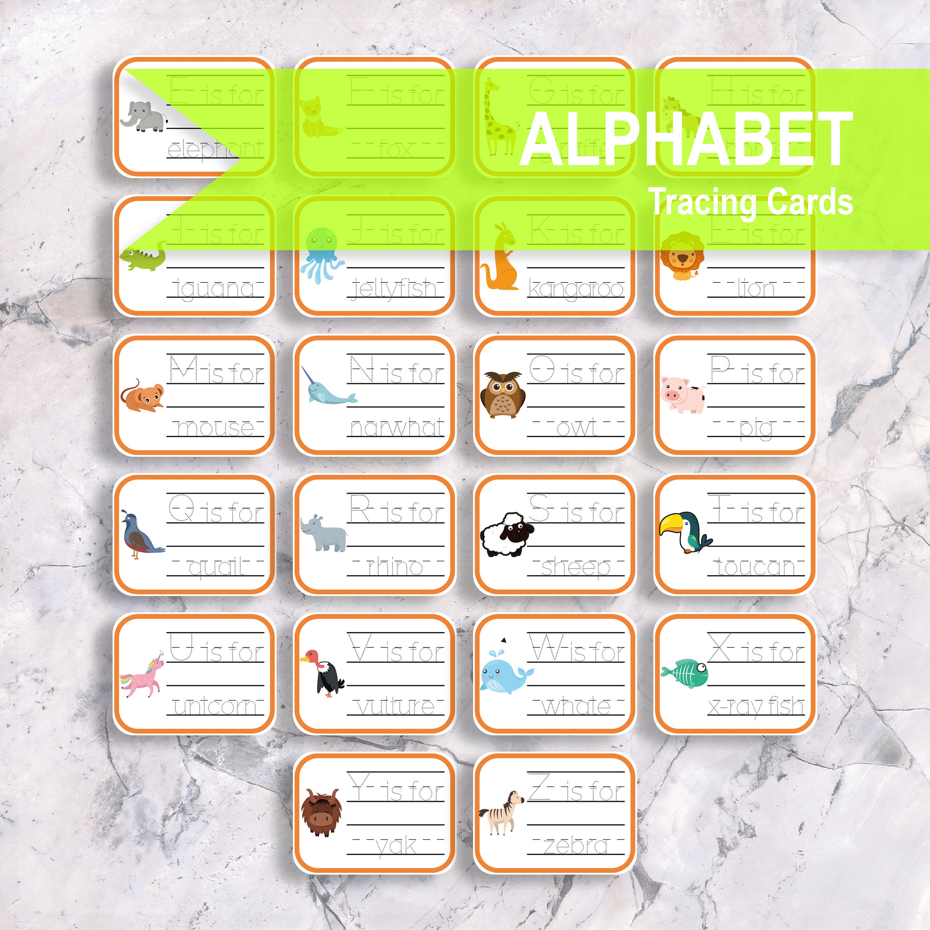 ALPHABET Tracing Printable Cards Montessori Toddler ABC Cards - Etsy