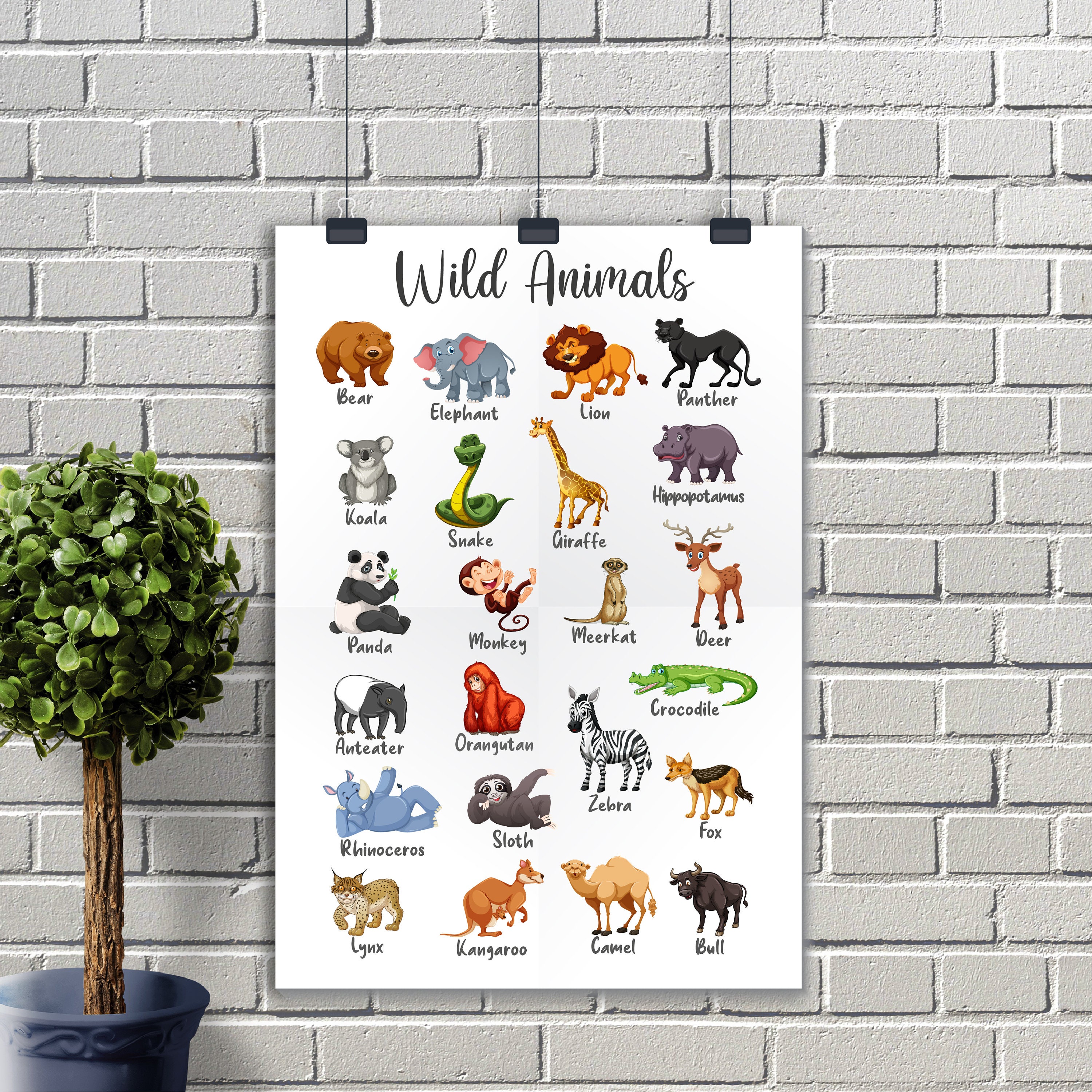 Wild Animal Poster, Decoración de arte animal imprimible de Safari ...