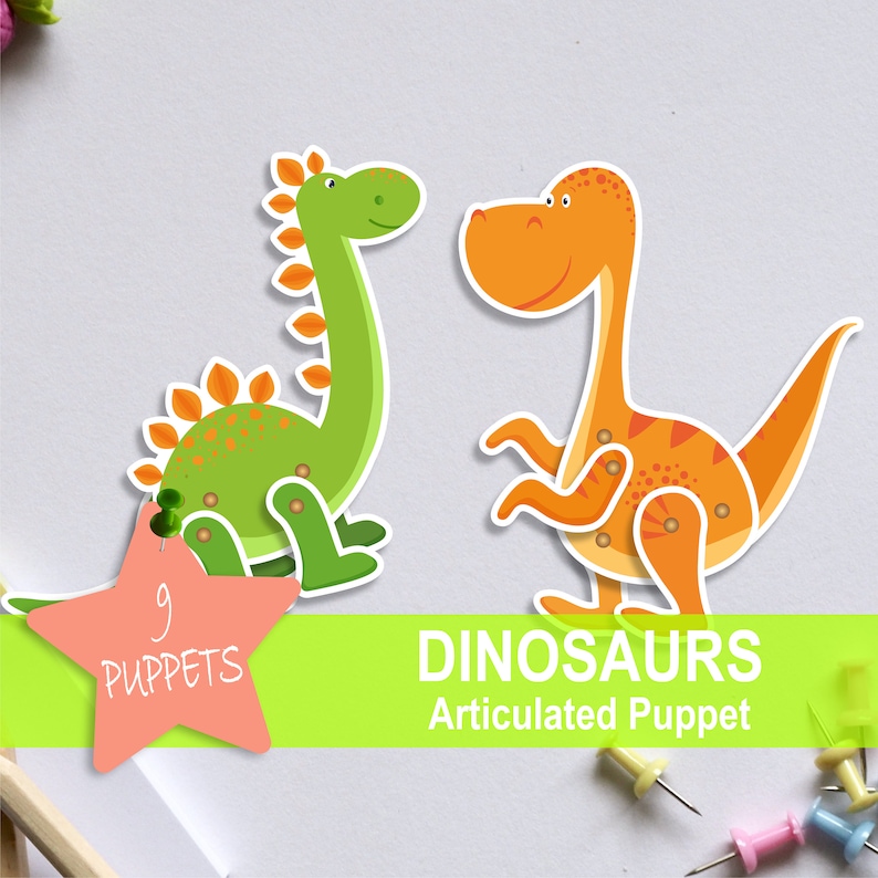 DINOSAUR Articulated Puppets, Printable Paper Doll, DIY Craft Kit, Toys ...