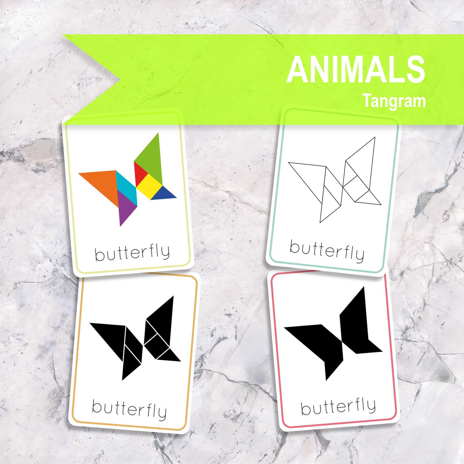 Tangram Animal Puzzles: Montessori Flash Cards for Toddlers (PDF) - Etsy