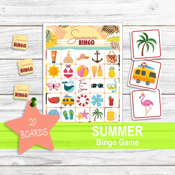 SUMMER BINGO 20 Cards Game Printable Party Game Instant | Etsy
