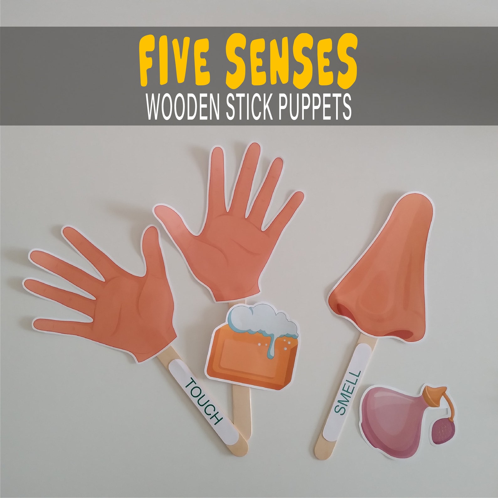 FIVE SENSES Wooden Stick Puppet Printable Learning - Etsy