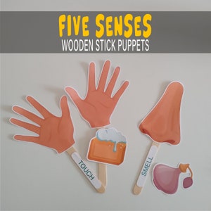 FIVE SENSES Wooden Stick Puppet, Printable Learning Educational Toys ...