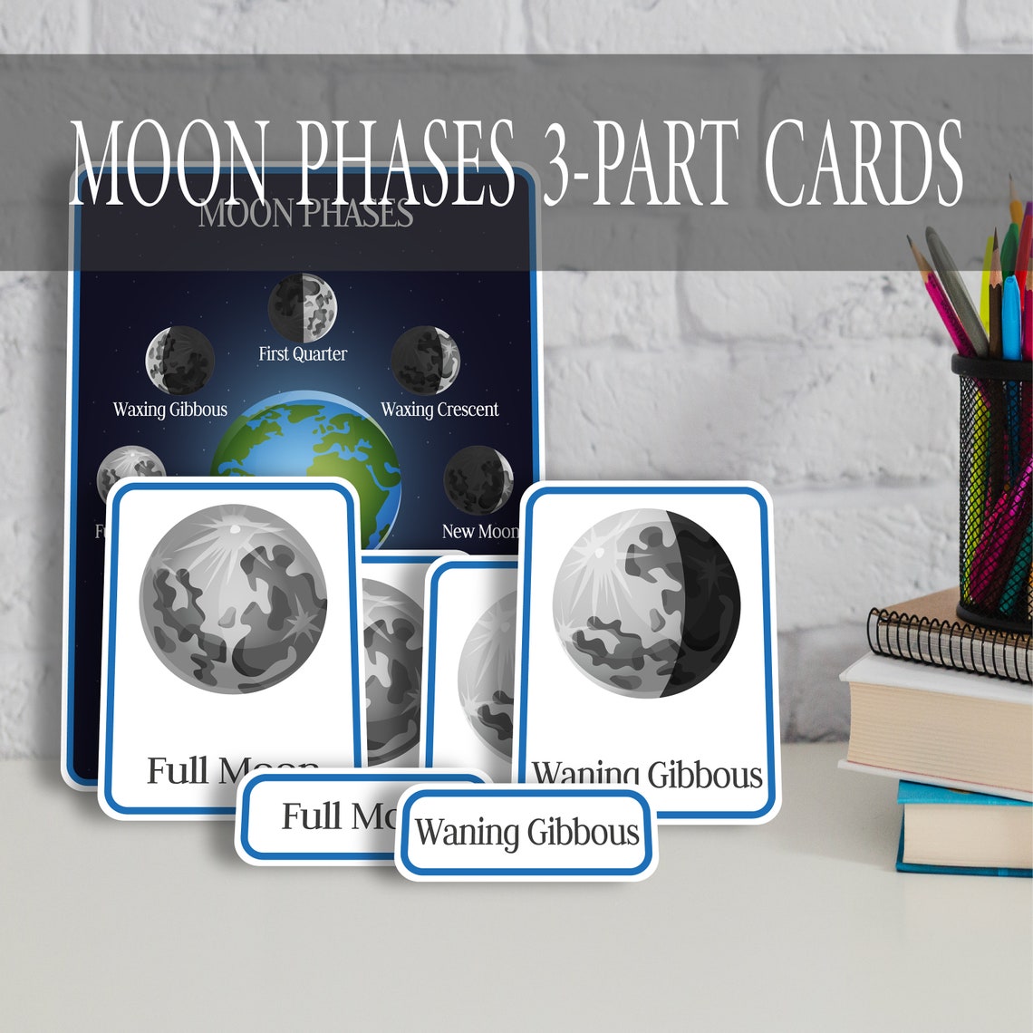 MOON PHASES Three Part Flash Cards Nomenclature Flashcards - Etsy