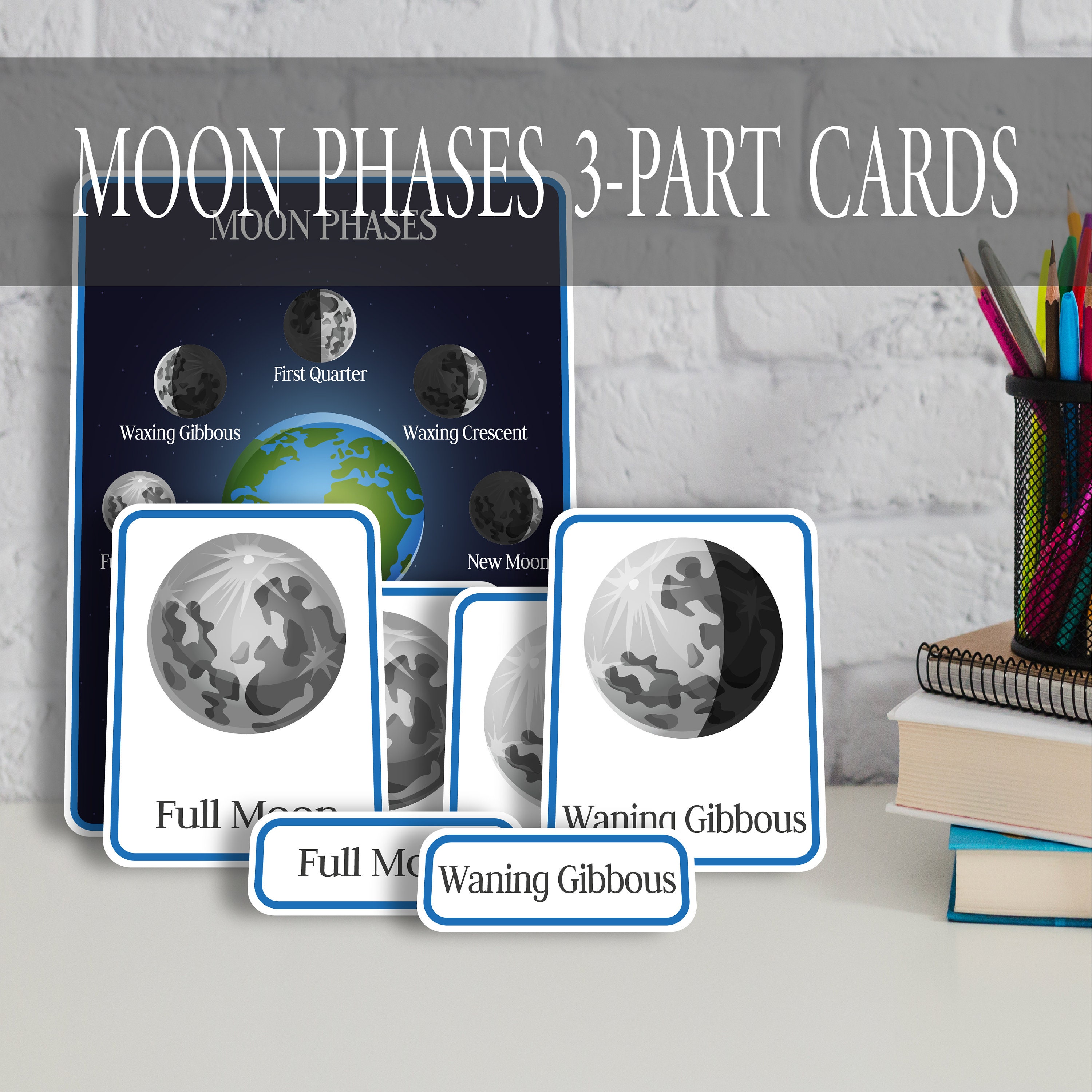 MOON PHASES Three Part Flash Cards Nomenclature Flashcards - Etsy