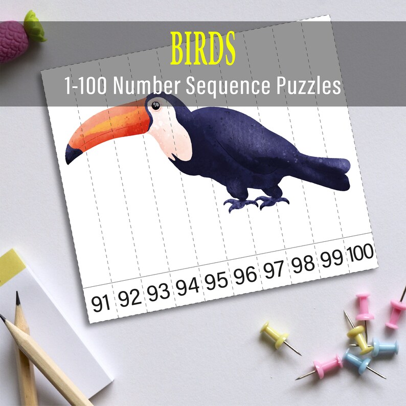 BIRD Sequence Puzzle, Printable Number Counting Puzzle, Preschool ...