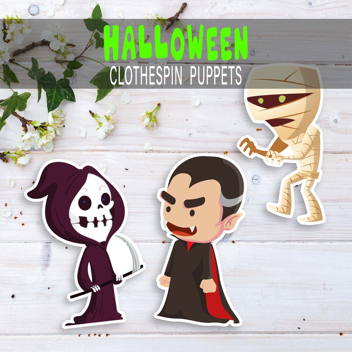 Halloween Clothespin Puppets Printable Toddler Busy Book, Montessori ...