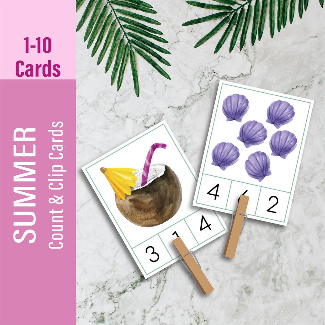 SUMMER 1-10 Count and Clip Cards Watercolor Printable Number Toddler ...