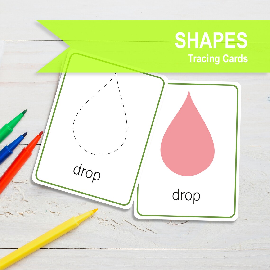 GEOMETRICAL SHAPES Tracing Printable Flash Cards, Montessori Toddler ...