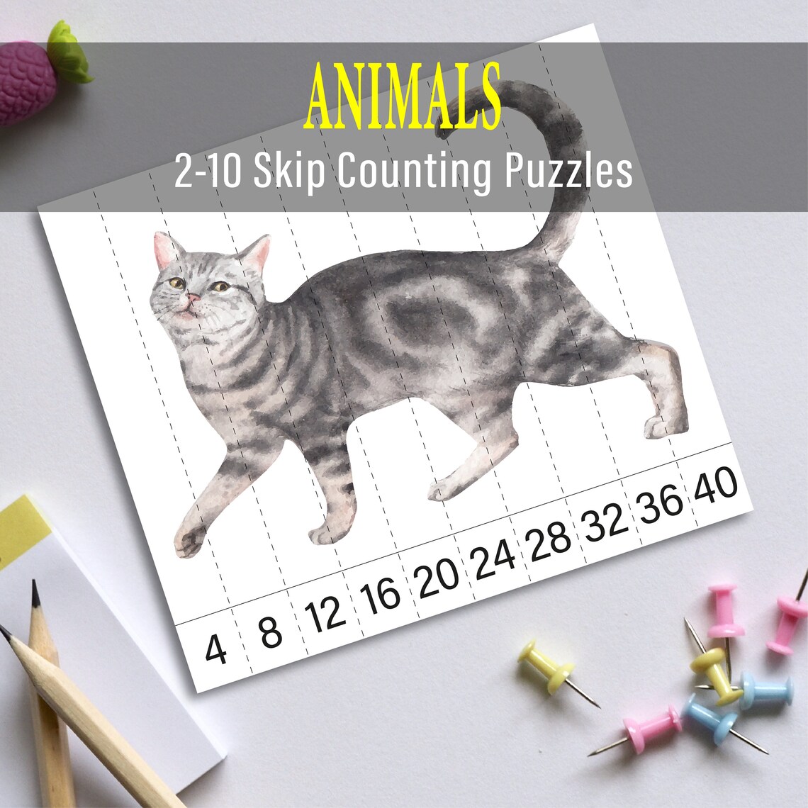ANIMALS 2-10 Skip Counting Sequence Number Puzzle Printable - Etsy