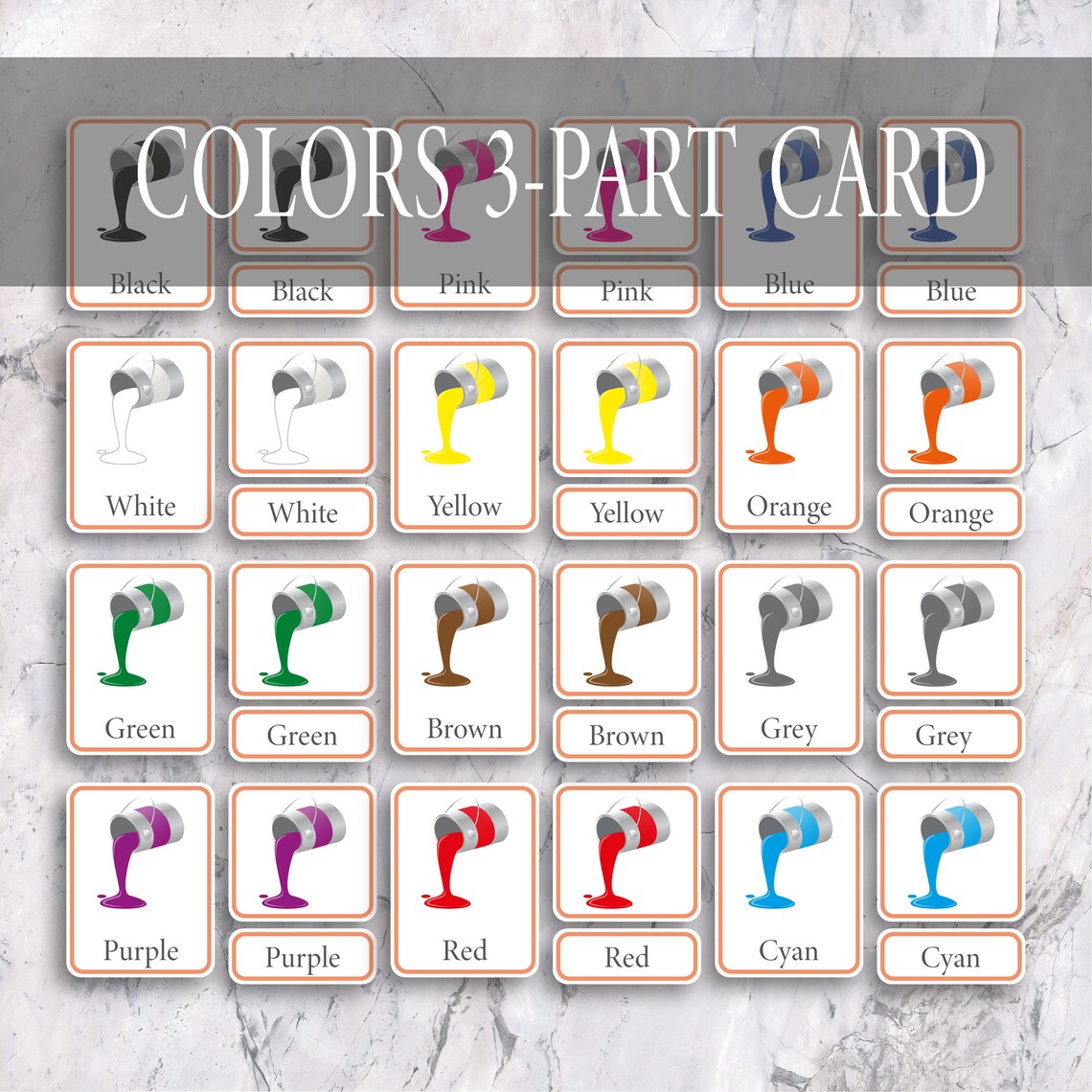 COLORS Three Part Flash Cards Montessori Toddler Flashcard - Etsy