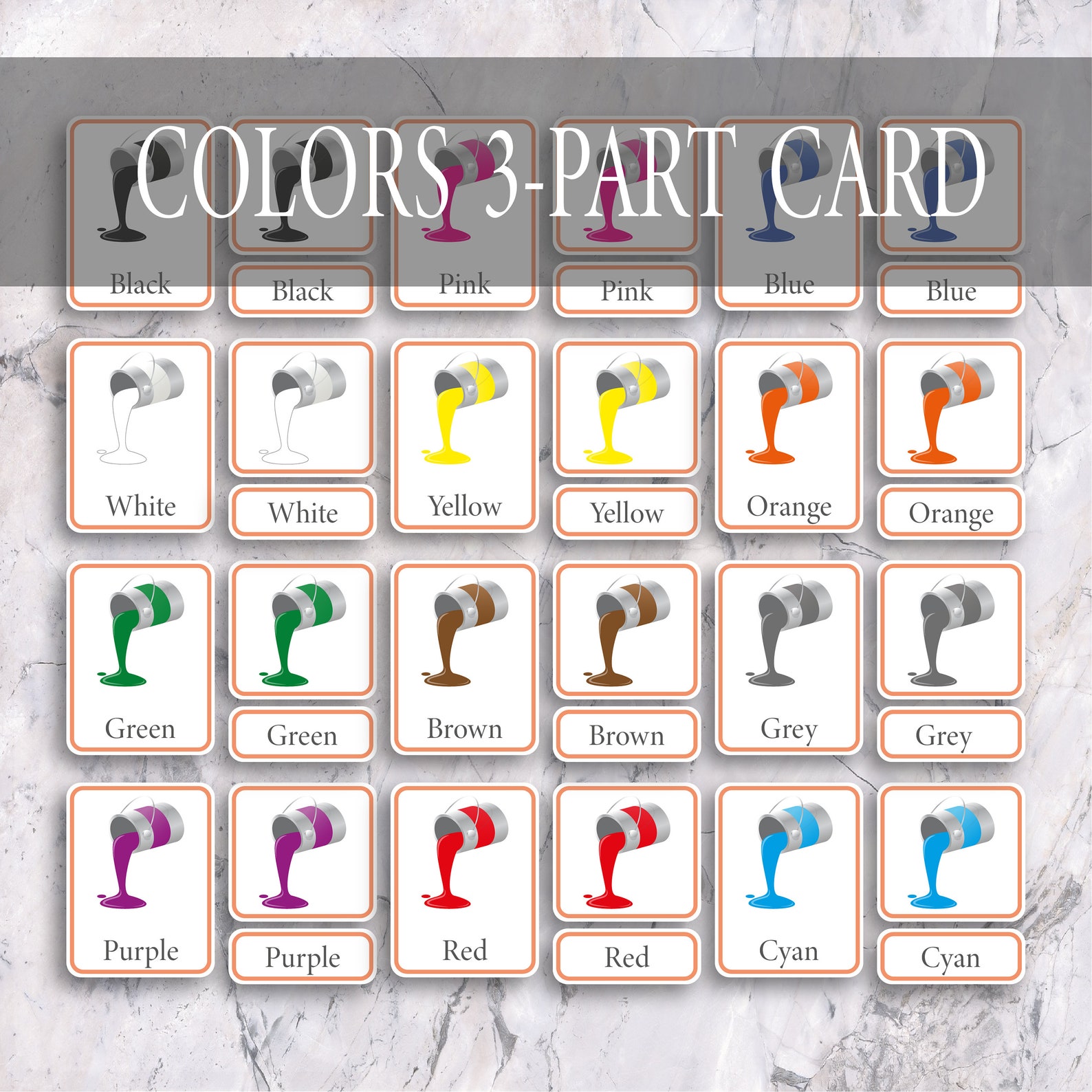 COLORS Three Part Flash Cards Montessori Toddler Flashcard - Etsy