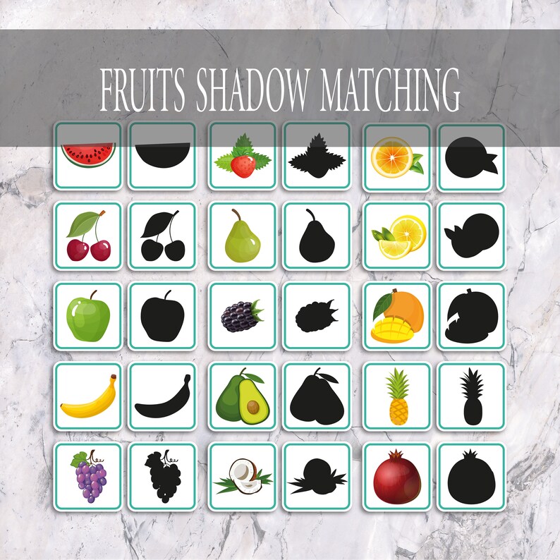 Fruits Shadow Matching Game Cards, Montessori Toddler Matching Game ...