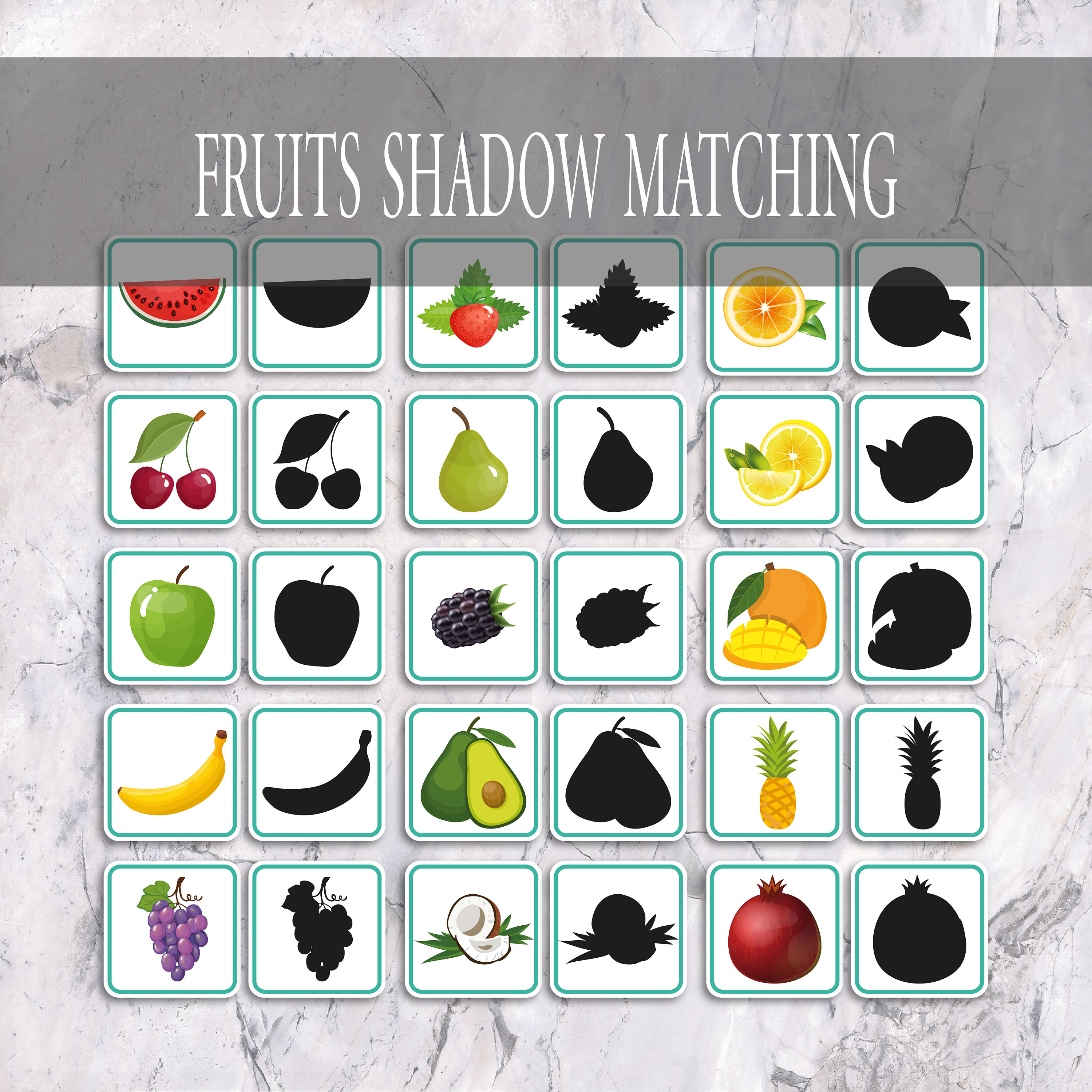 Fruits Shadow Matching Game Cards, Montessori Toddler Matching Game ...