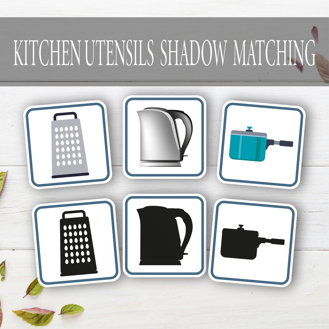 Kitchen Utensils Shadow Matching Cards, Montessori Toddler Matching ...