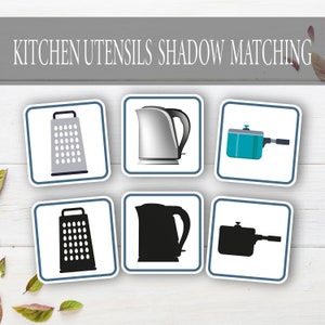 Kitchen Utensils Shadow Matching Cards: Montessori Learning (PDF) - Etsy