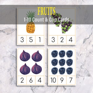 FRUITS 1-10 Count and Clip Cards Watercolor Printable Number Toddler ...