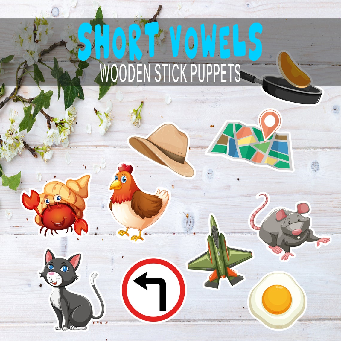 SHORT VOWEL Wooden Stick Puppets Printable Toddler Busy Book ...