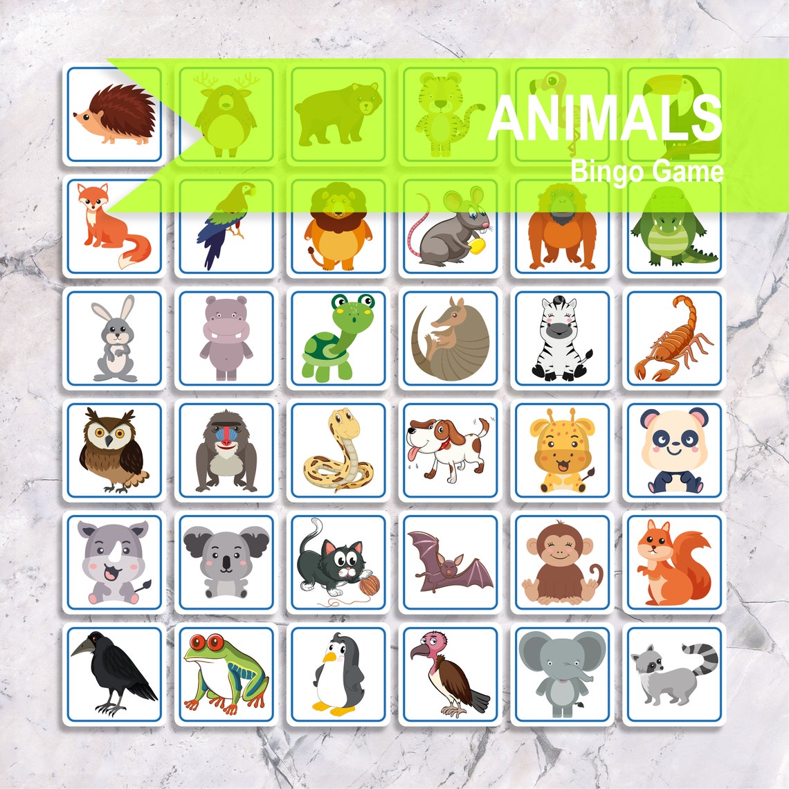 ANIMAL BINGO 20 Cards Game Zoo Printable Party Game - Etsy