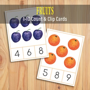 FRUITS 1-10 Count and Clip Cards Watercolor Printable Number Toddler ...